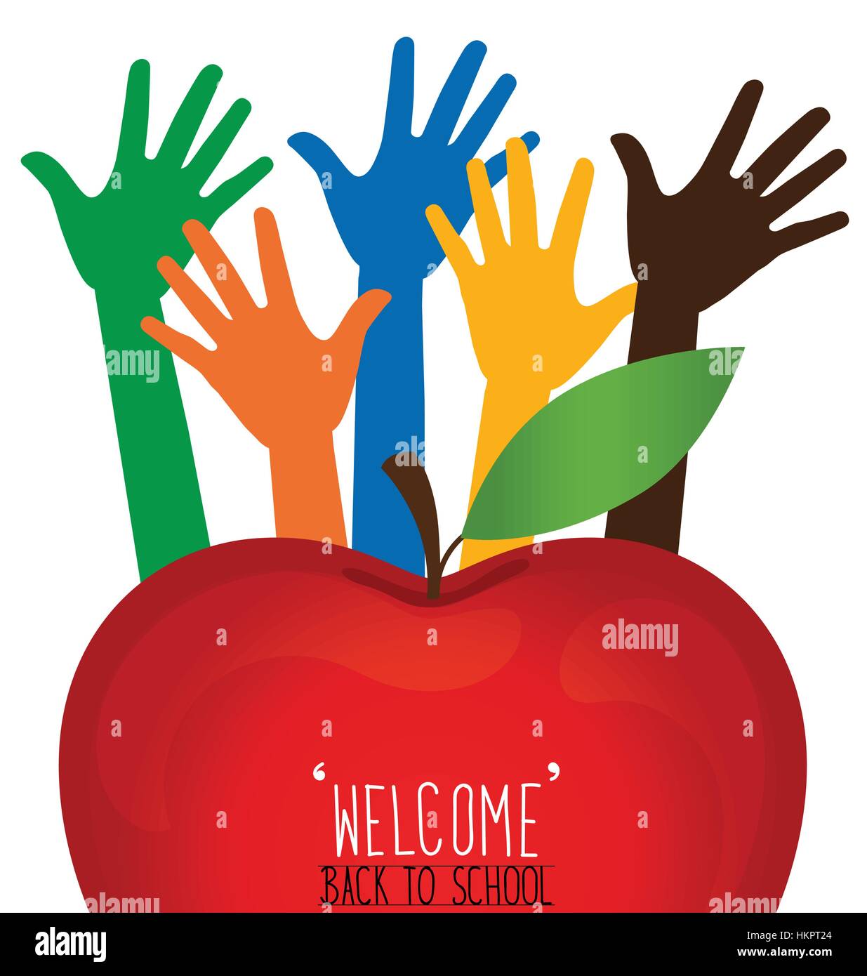 Welcome back to school with hands and apple, vector illustration Stock ...