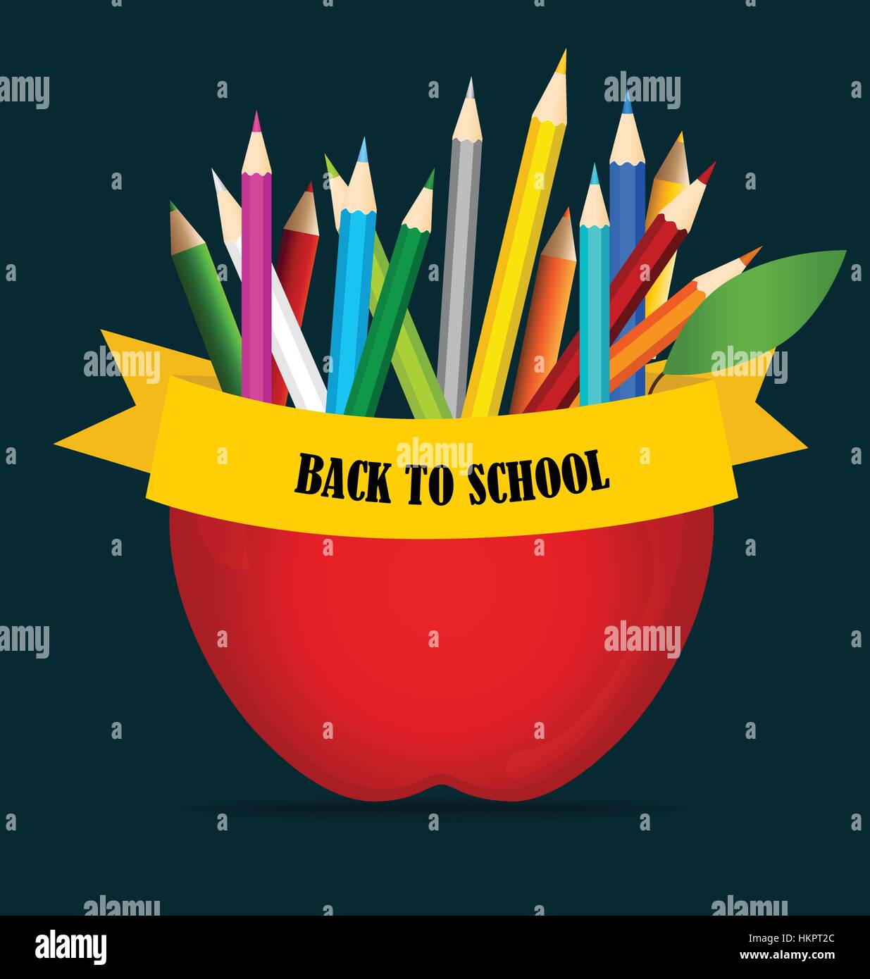Welcome back to school with Apple and Color pencils background, vector ...
