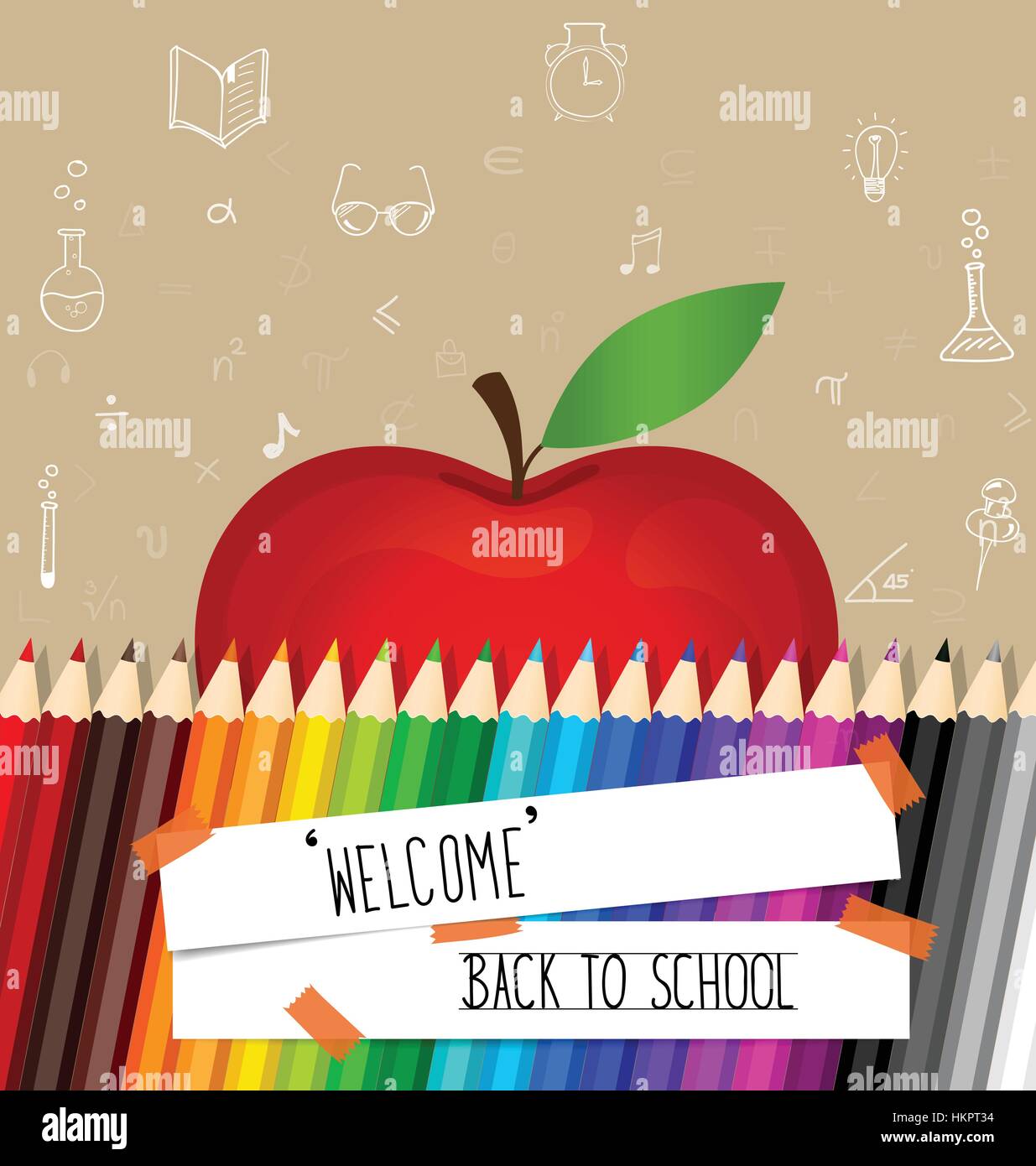 Welcome back to school with paper note, vector illustration Stock ...