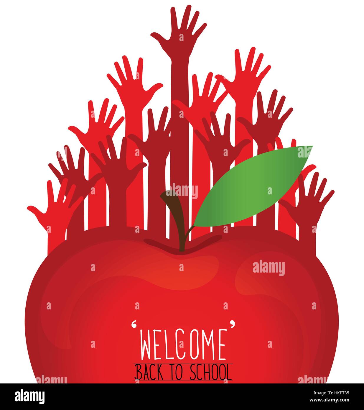 Welcome back to school with hands and apple, vector illustration Stock ...