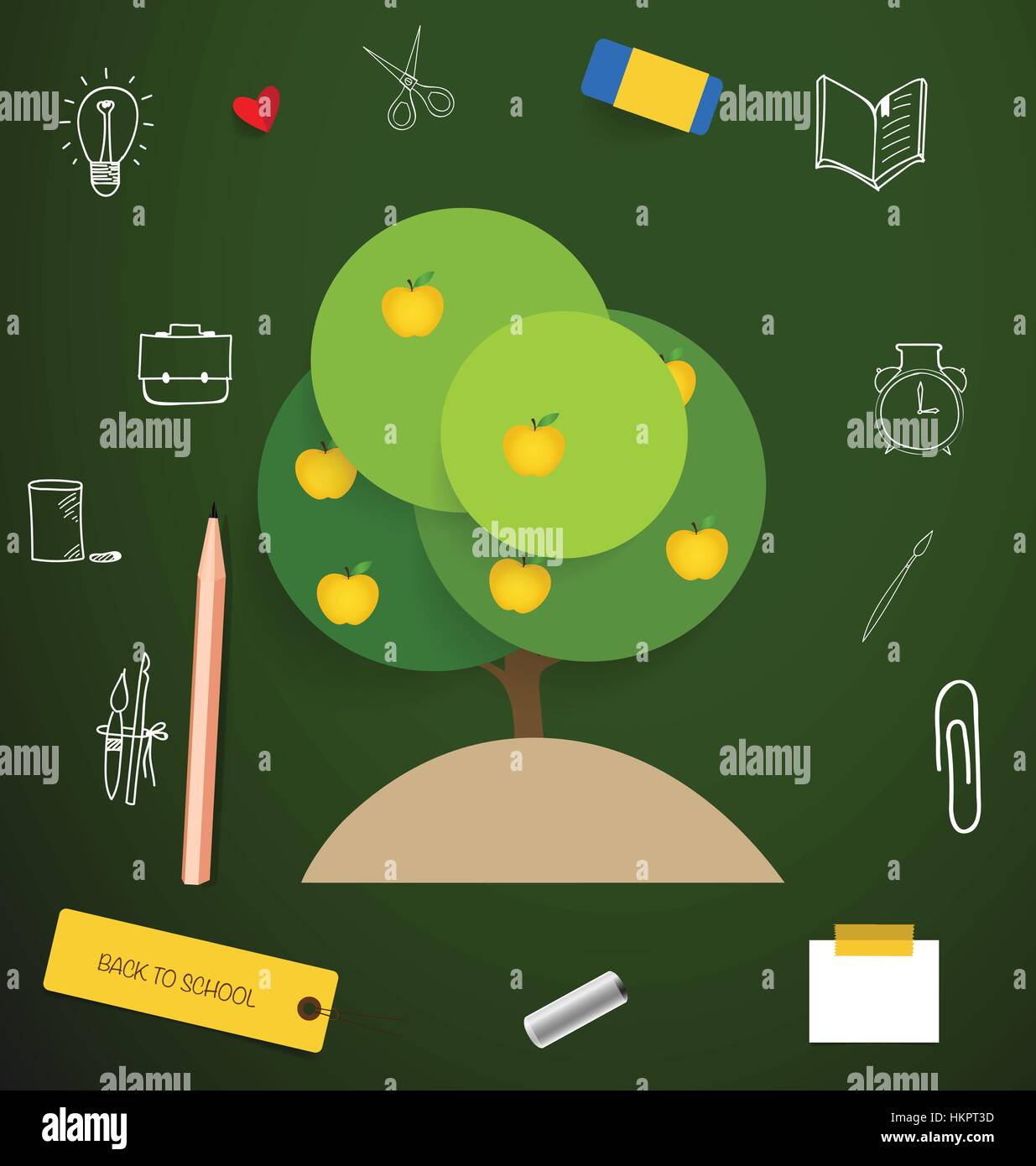 Welcome back to school with Apple tree, vector illustration Stock ...