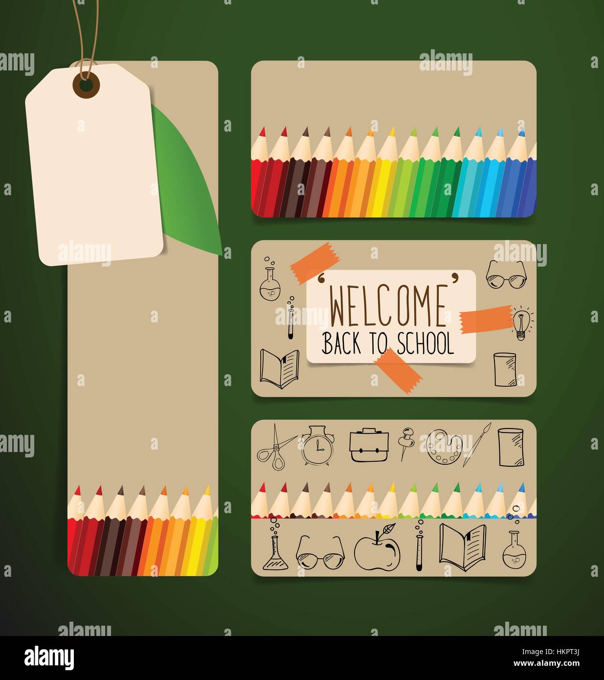 Welcome back to school with Sale Coupon, voucher, tab and paper note ...