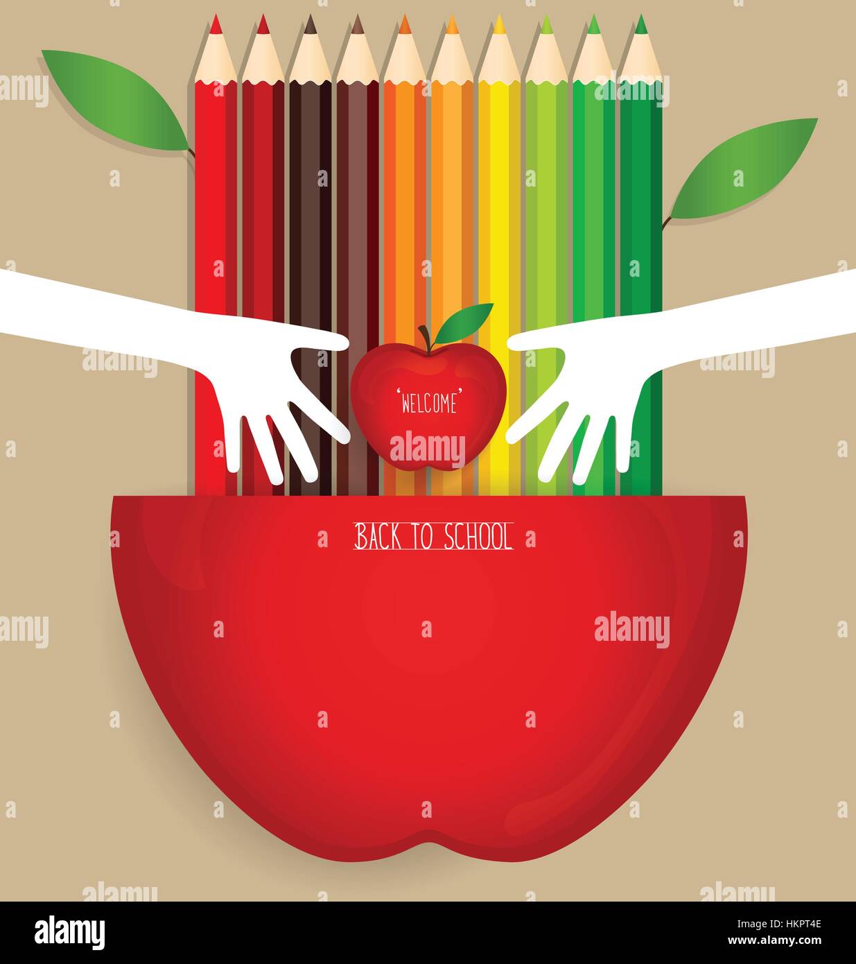 Welcome back to school with Apple and Color pencils background, vector ...