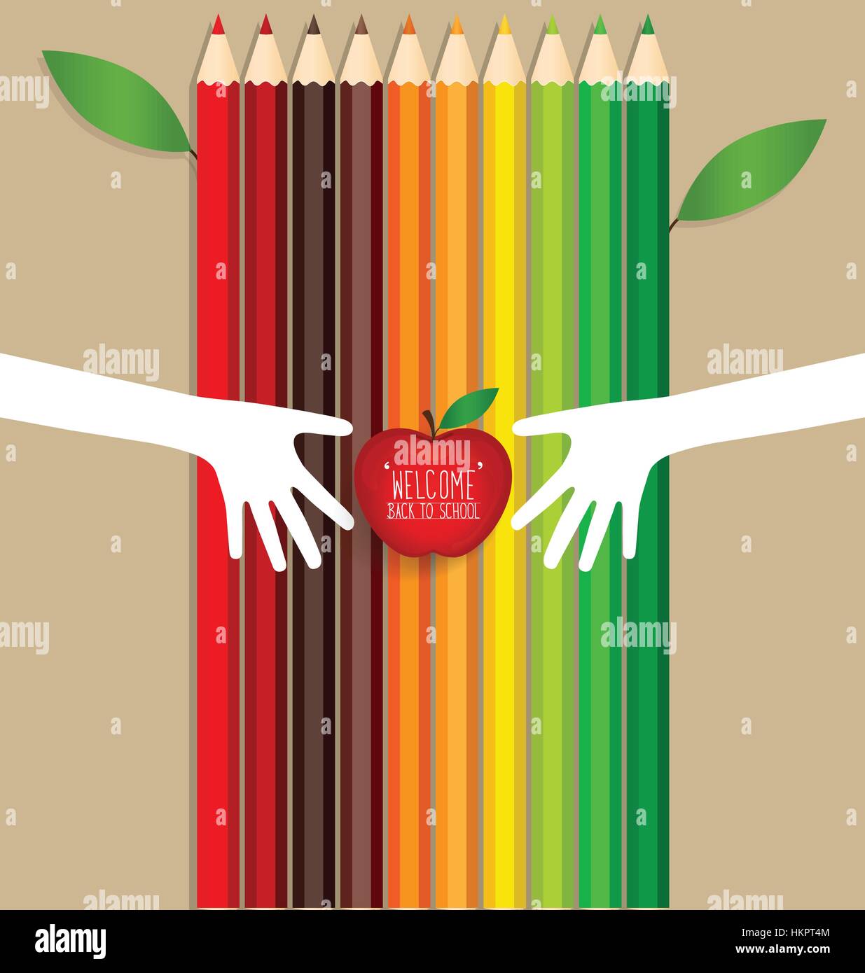 Welcome back to school with Apple and Color pencils background, vector ...