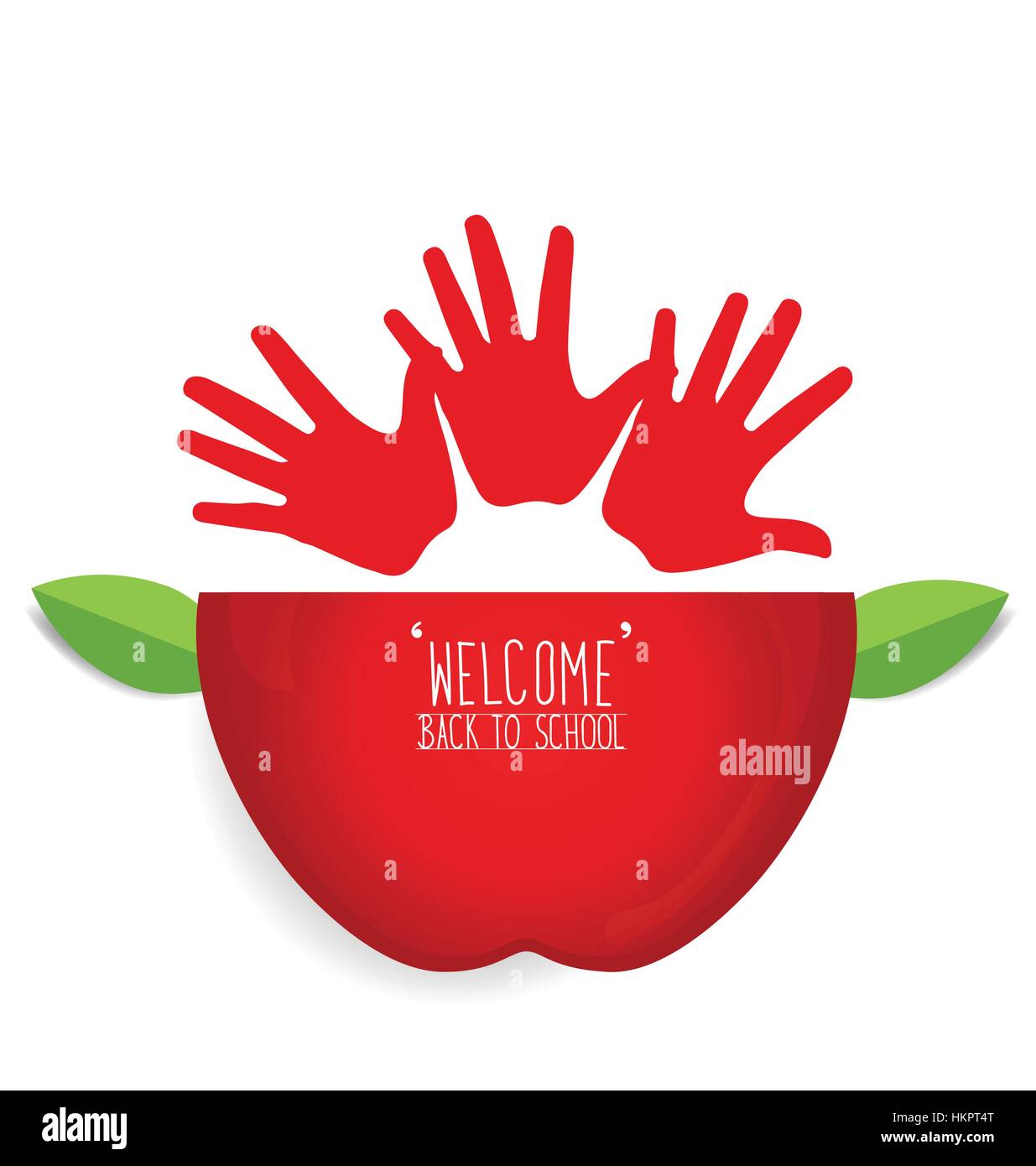Welcome back to school with hands and apple, vector illustration Stock ...