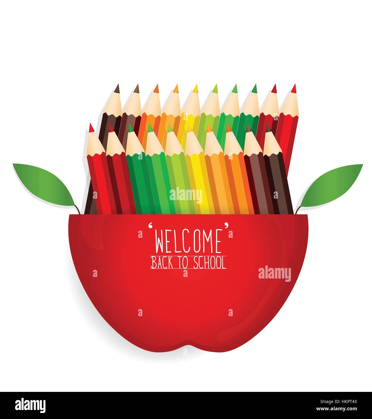 Welcome back to school with Apple and Color pencils background, vector ...