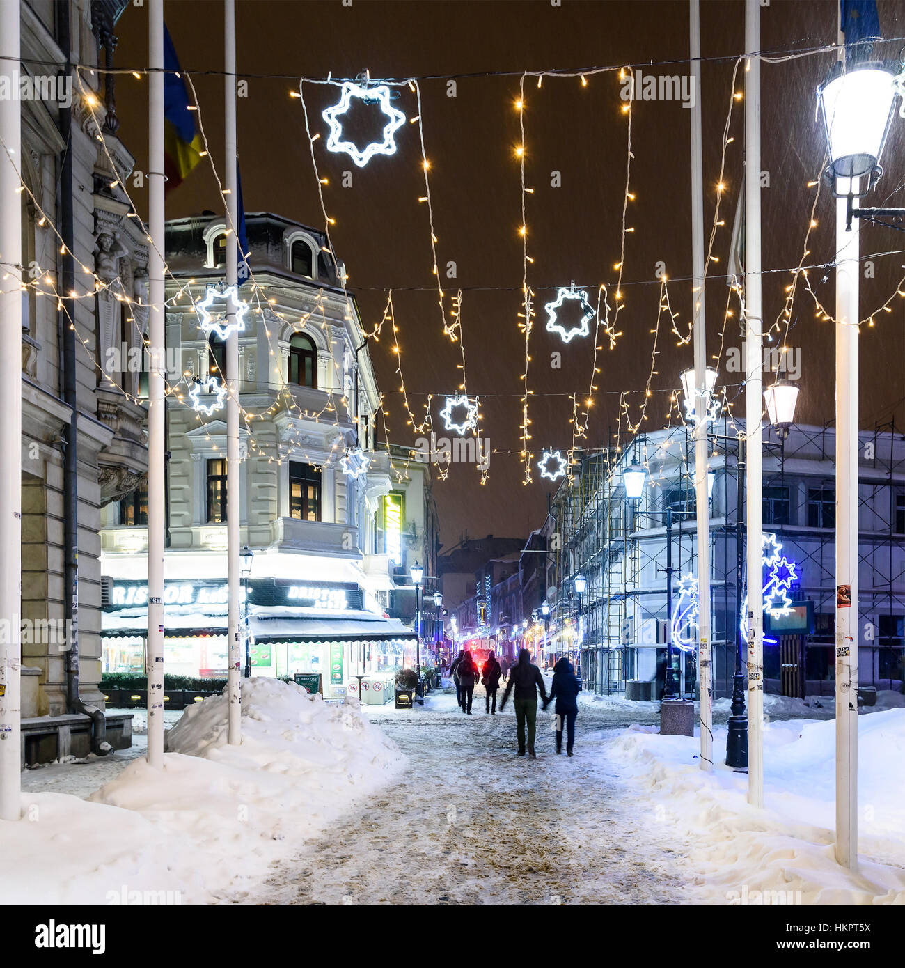 BUCHAREST, ROMANIA - JANUARY 08, 2017: Downtown Bucharest City At Night ...