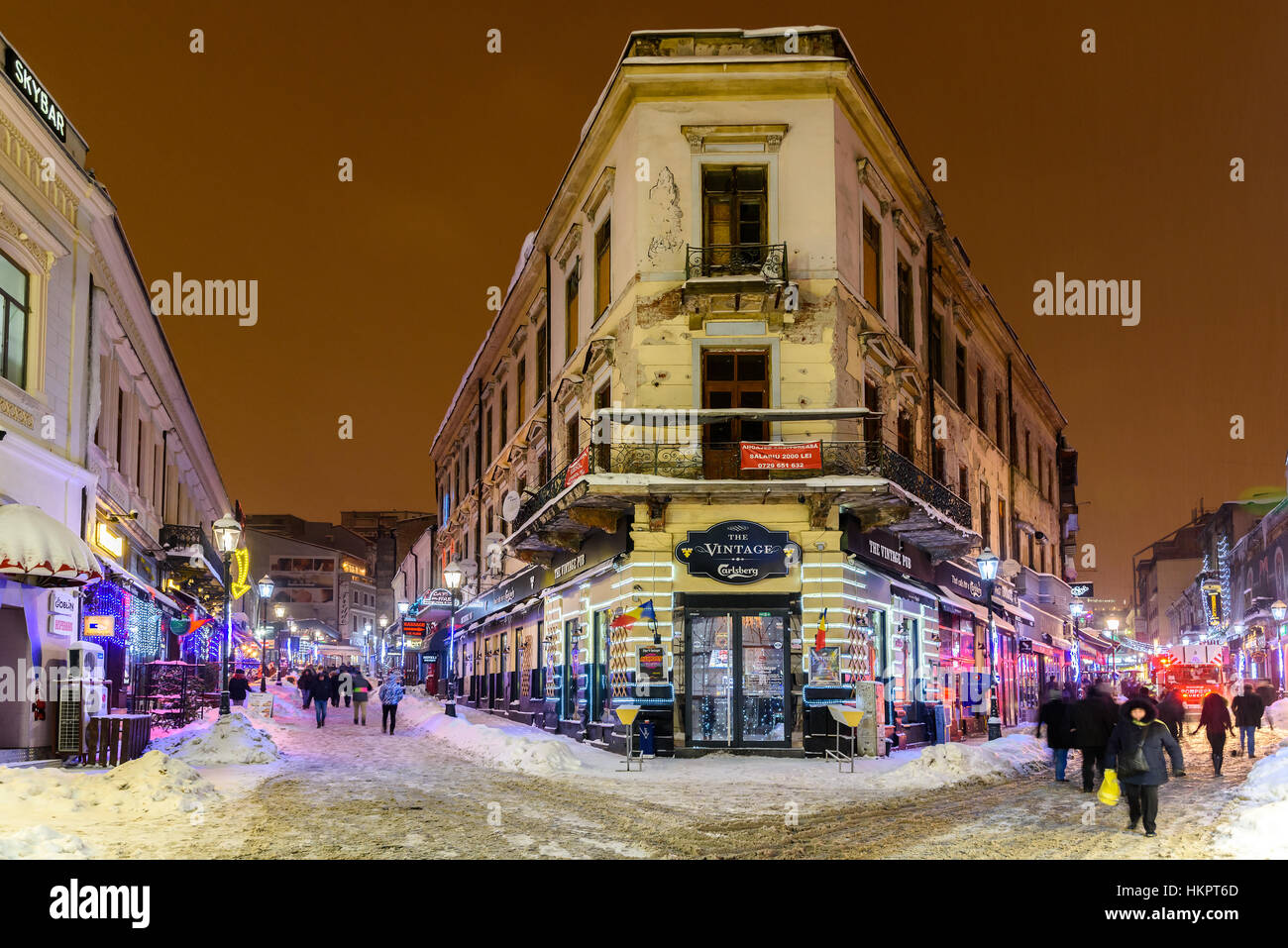 BUCHAREST, ROMANIA - JANUARY 08, 2017: Downtown Bucharest City At Night ...