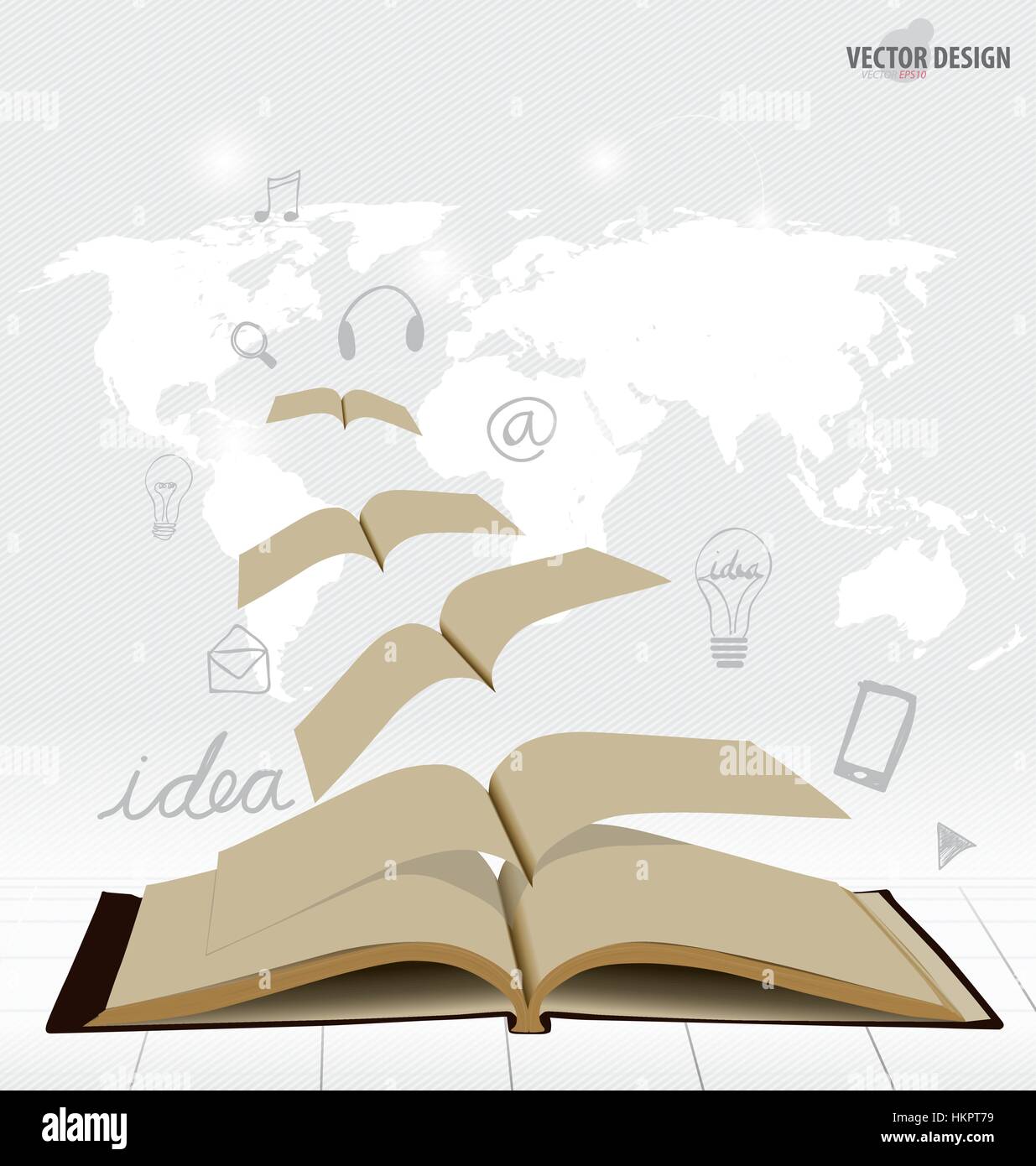 Opened flying books with application icon, modern template design ...