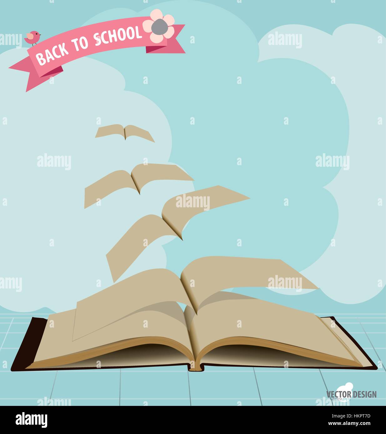 Opened flying books and ribbon. Vector illustration Stock Vector Image ...