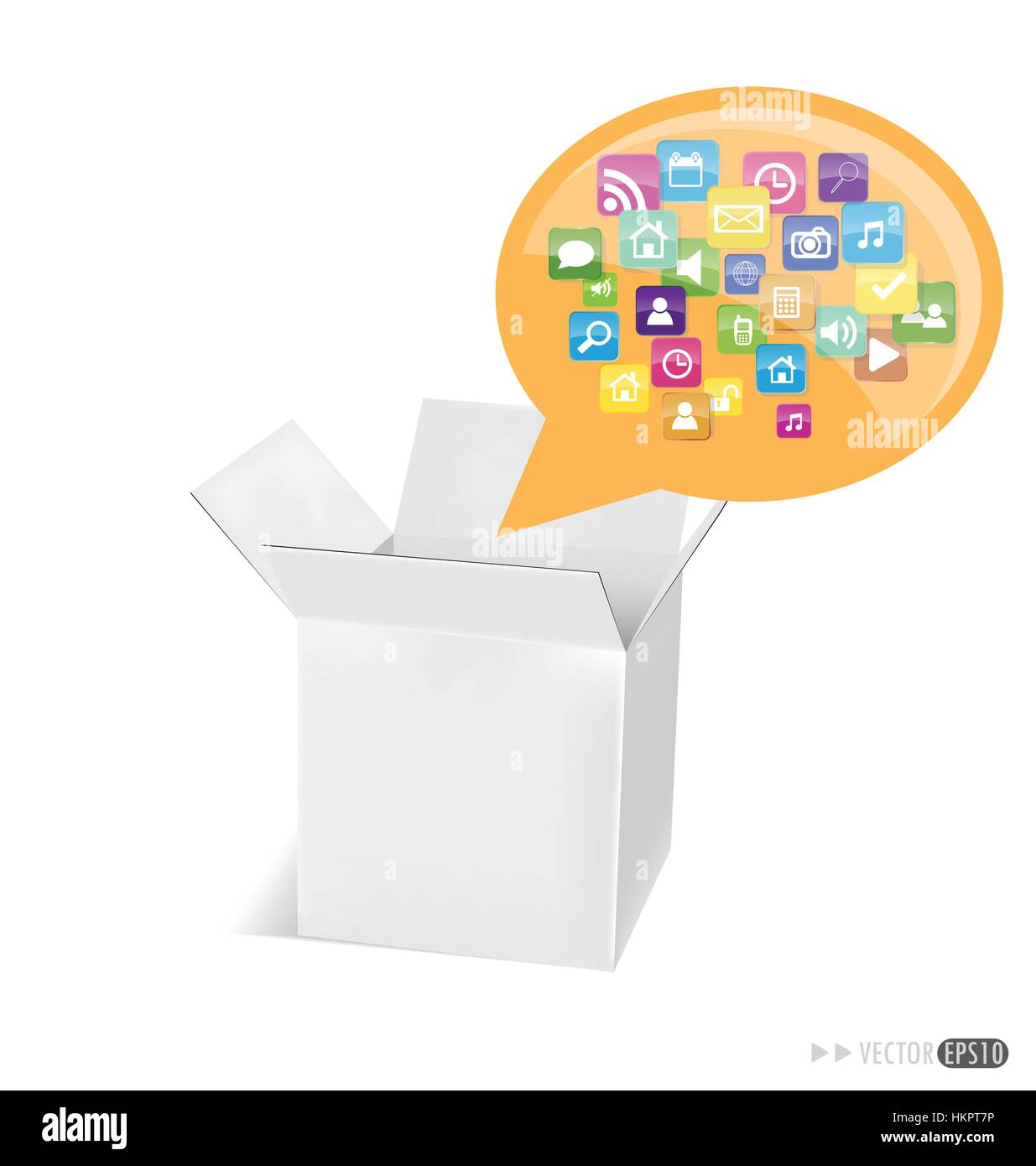 Box with cloud of colorful application icons. Vector illustration Stock ...