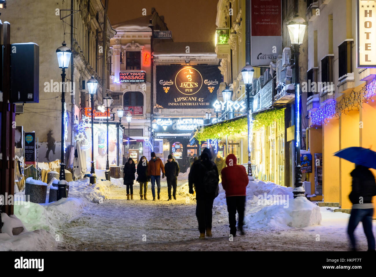 BUCHAREST, ROMANIA - JANUARY 08, 2017: Downtown Bucharest City At Night ...