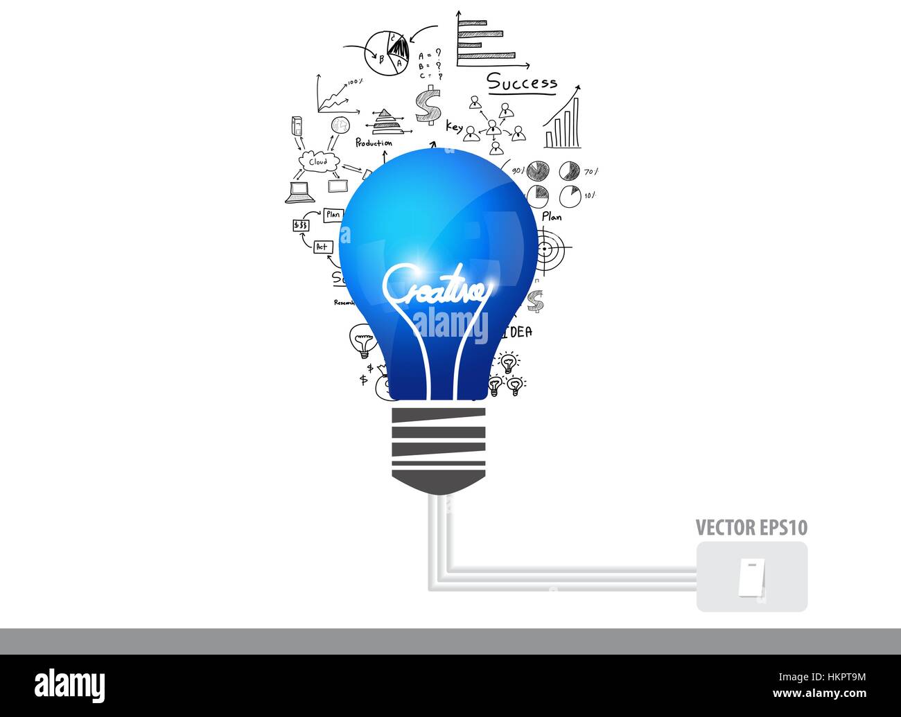 Creative design template, Light bulb with drawing chart and graphs ...