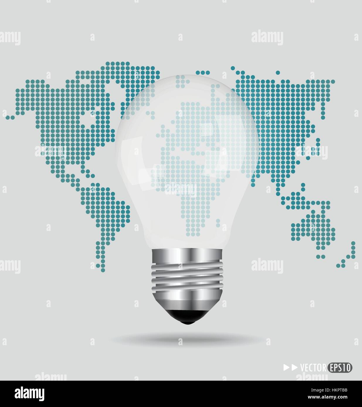 Illustration of an electric light bulb with a world map. Vector EPS10 ...