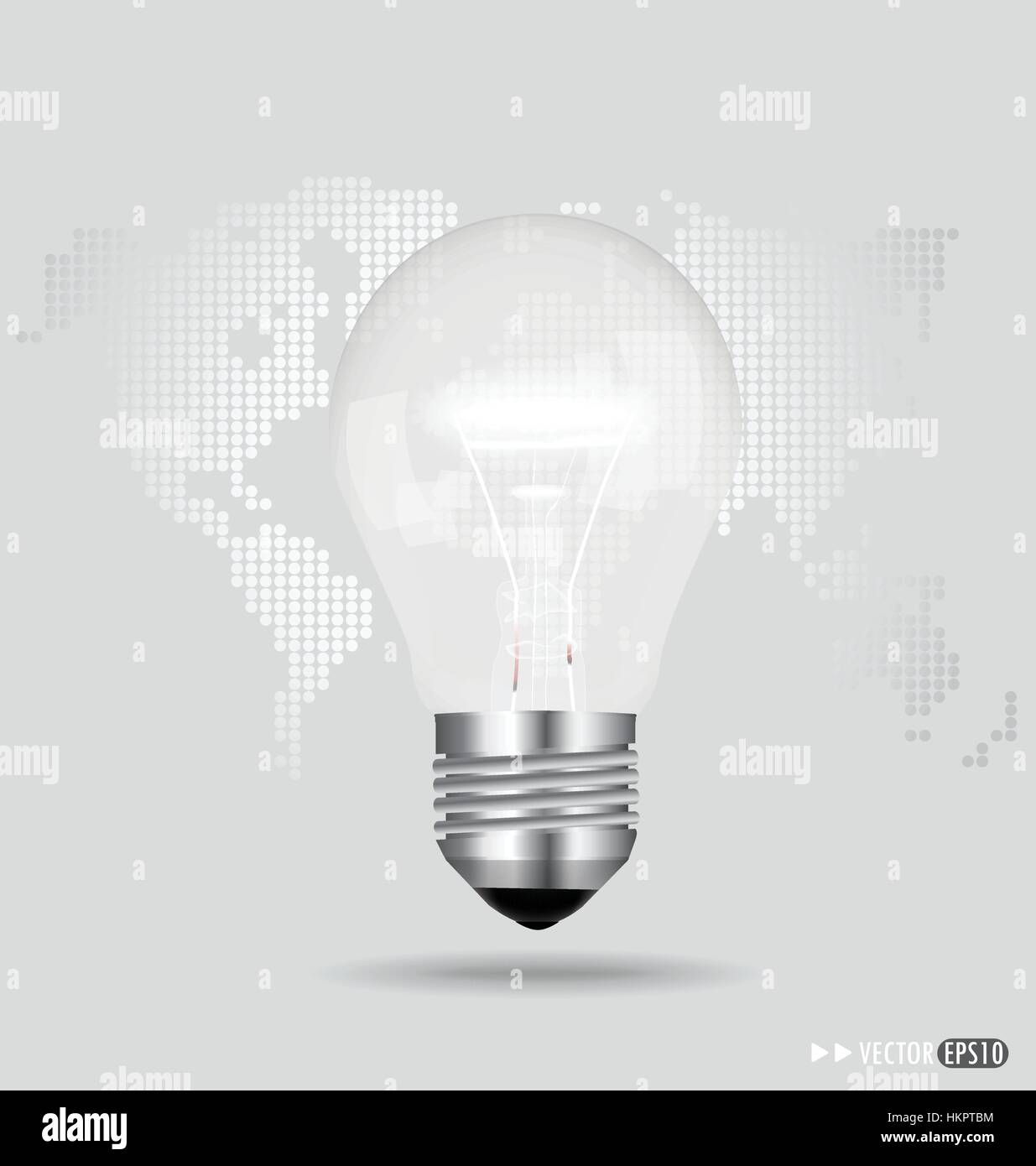 Illustration of an electric light bulb with a world map. Vector EPS10 ...