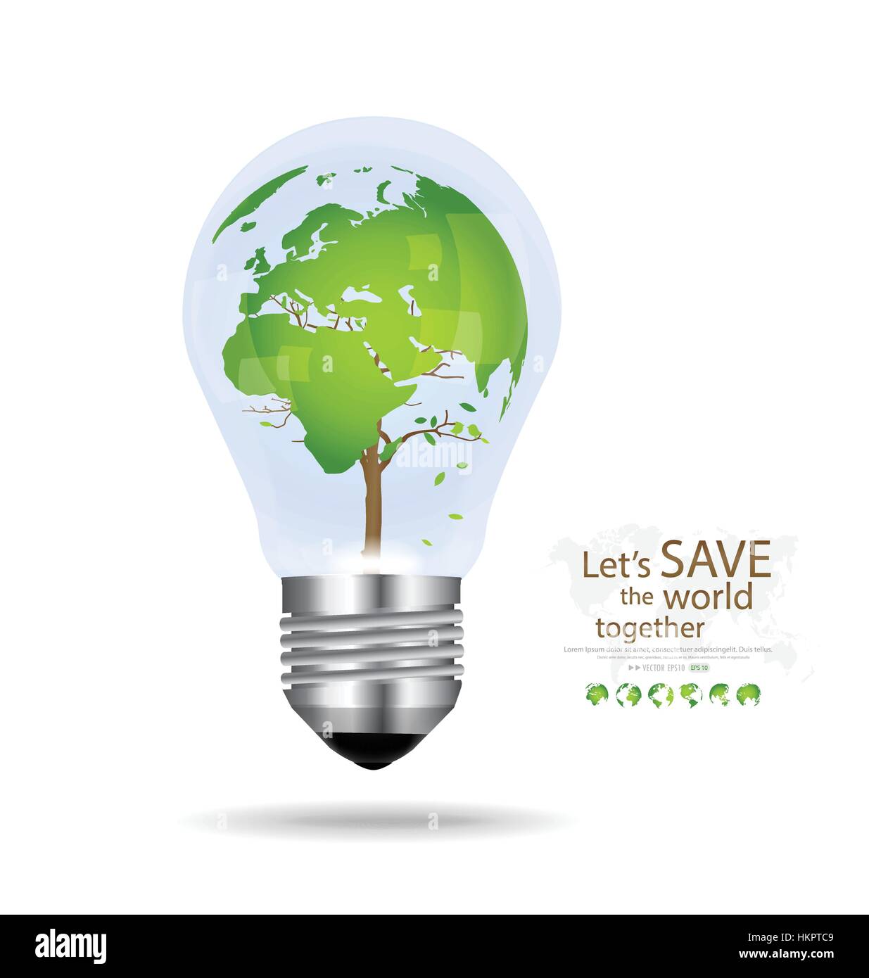 Save the world, Light bulb with tree shaped world map inside. Vector ...