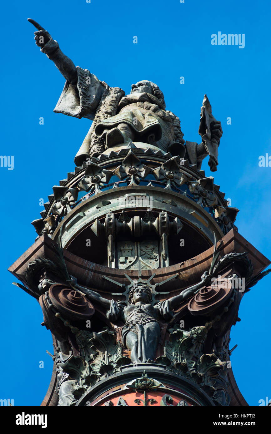 Columbus monument at La Porta de la Pau square, Barcelona, Spain Stock ...