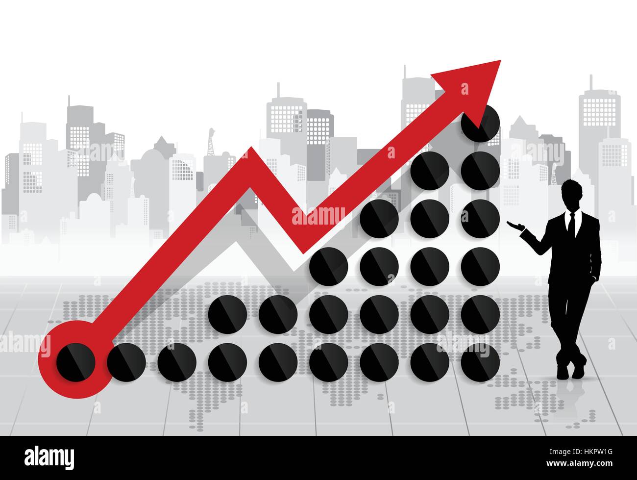 Business growing graph with businessman. Vector illustration Stock ...