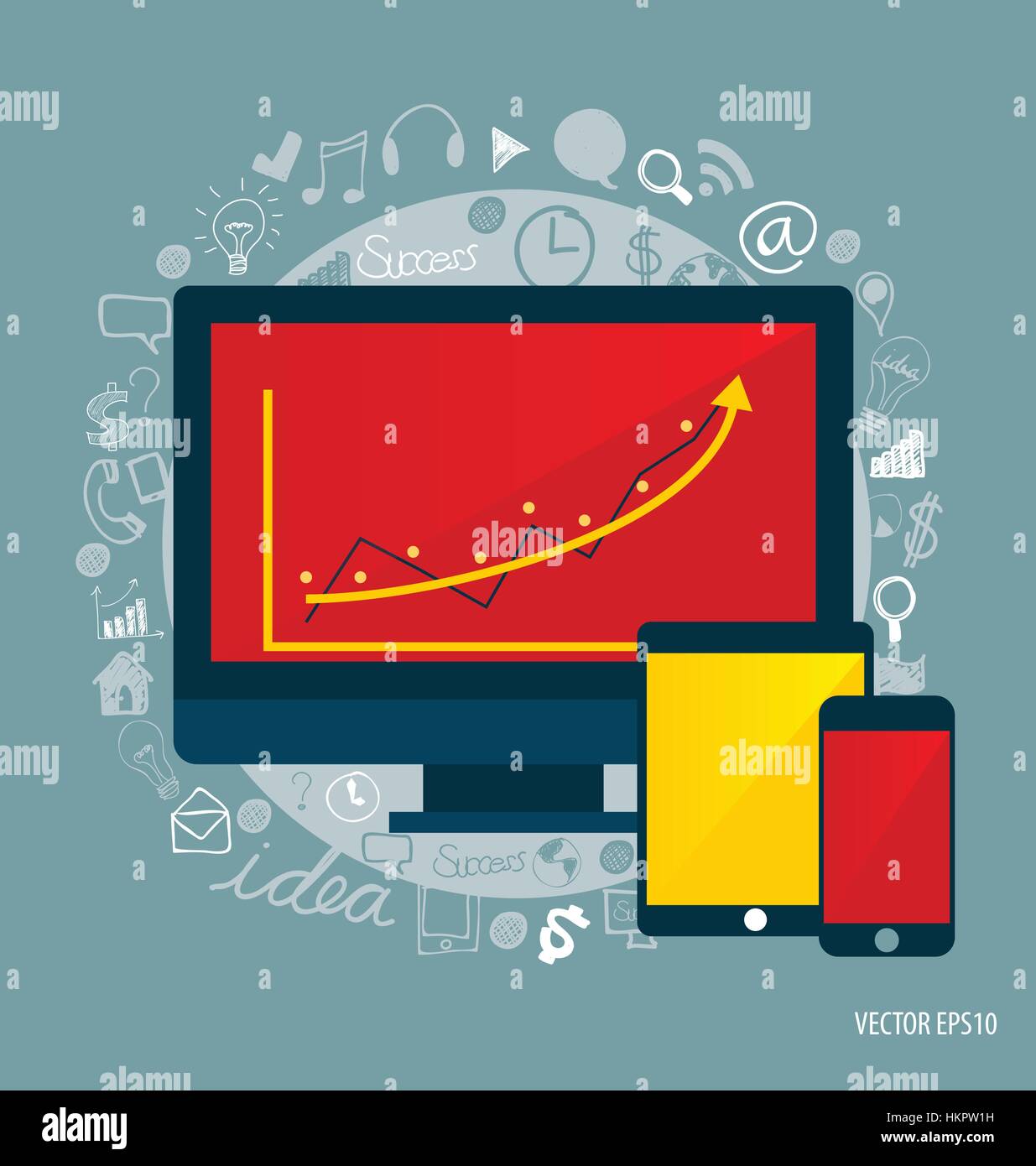 Collection of business work flow items, essentials, office things and ...