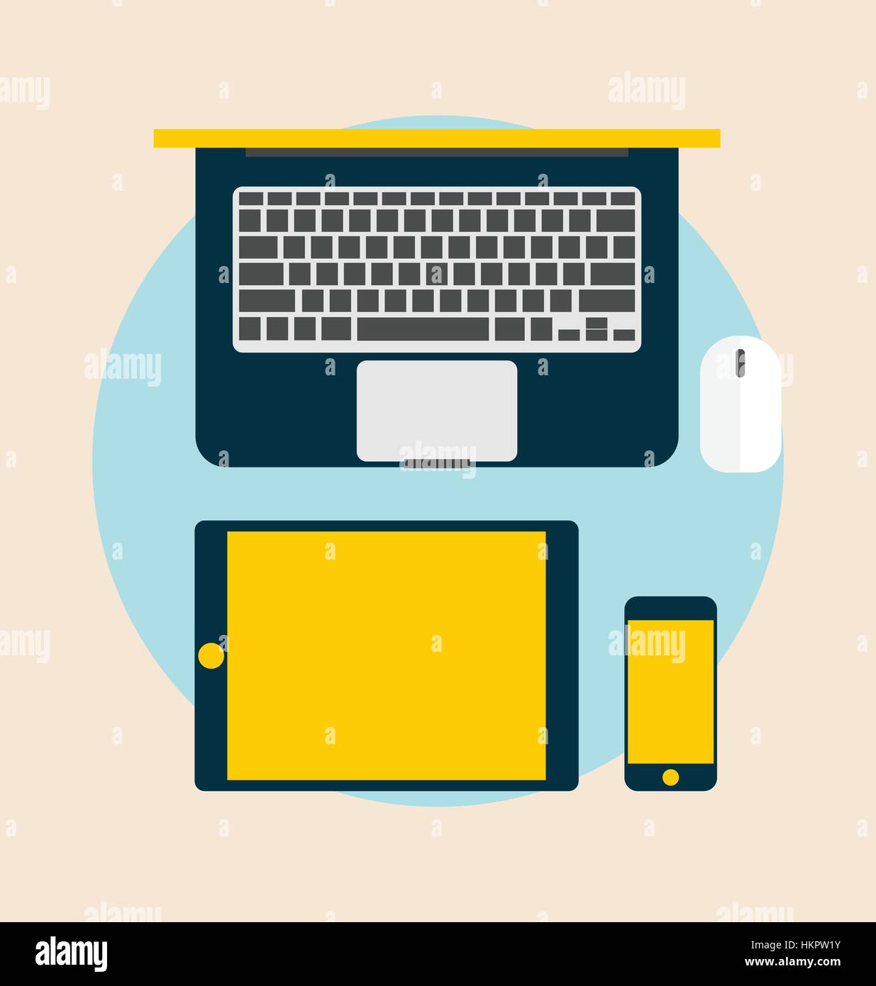 Top view of Electronic Devices: laptop, tablet and mobile phones ...