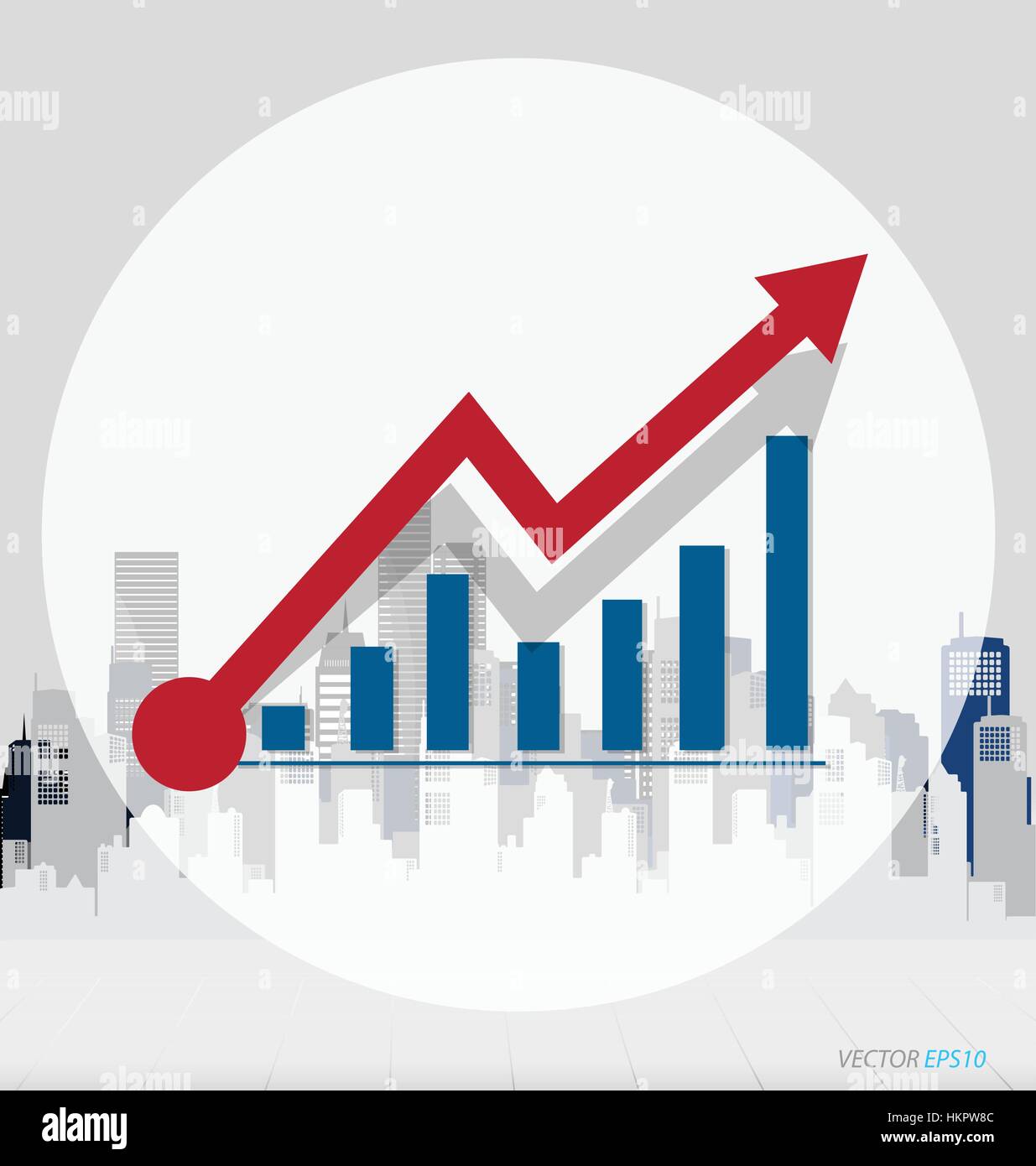 Growth chart with building background. Vector illustration Stock Vector ...