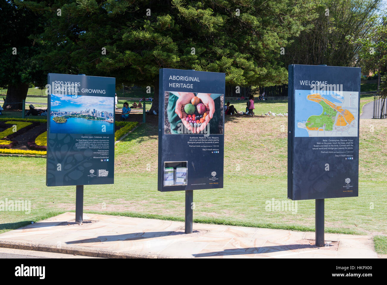 Information panels in the Royal Botanic Garden in Sydney, New South ...