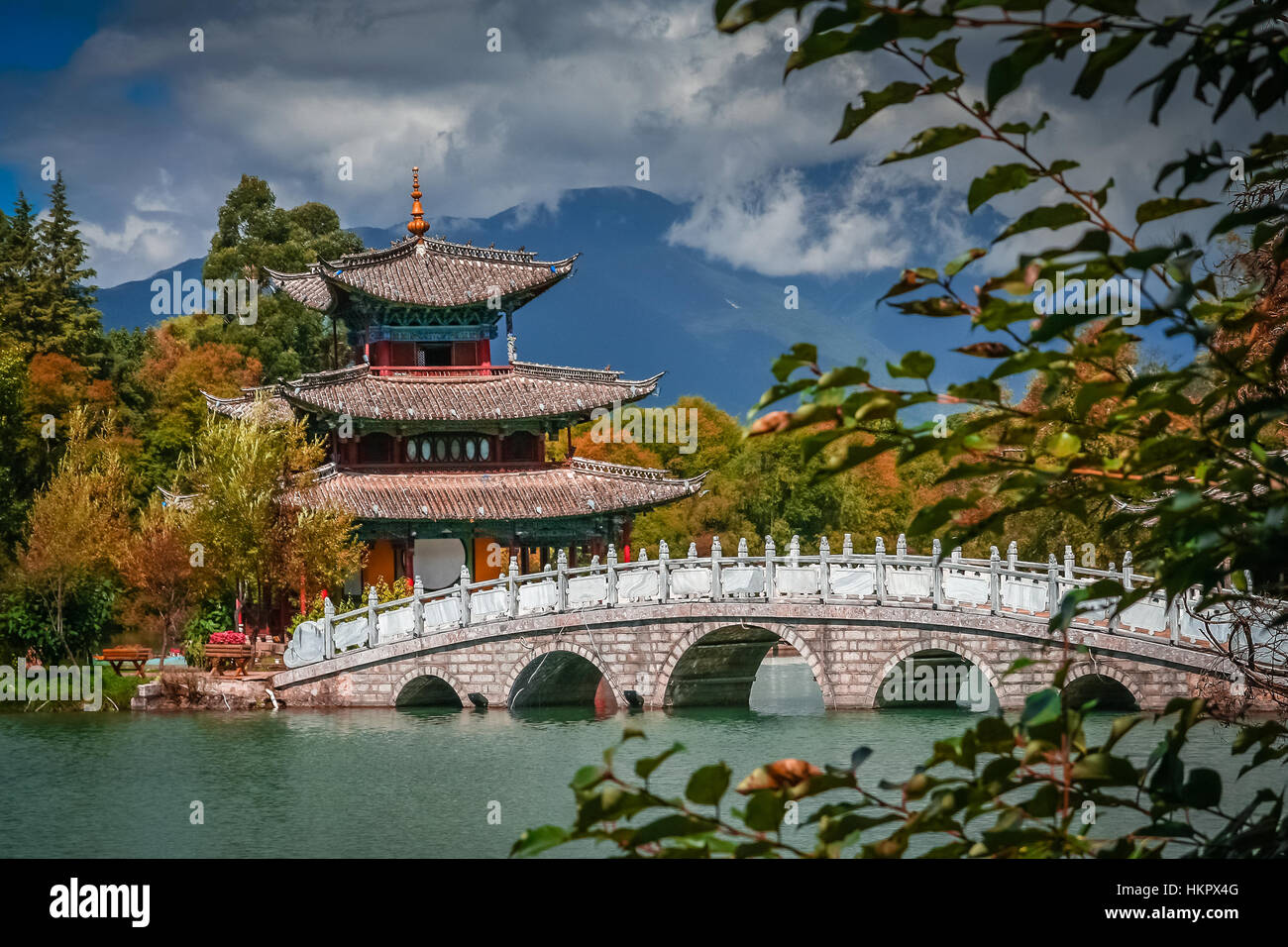 The famous Black Dragon Pool and pagoda in Yunnan province, China Stock ...