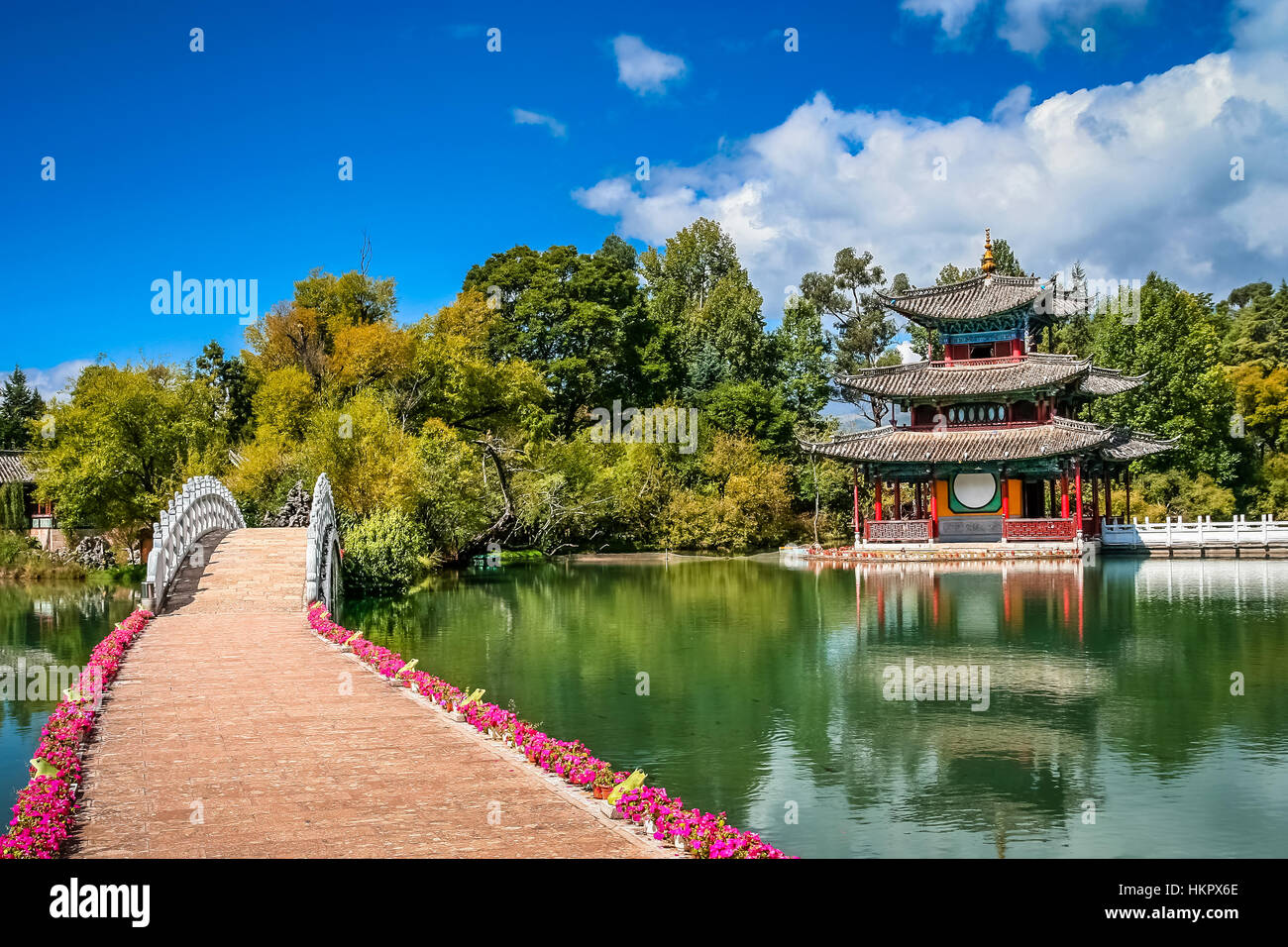 The famous Black Dragon Pool and pagoda in Yunnan province, China Stock ...