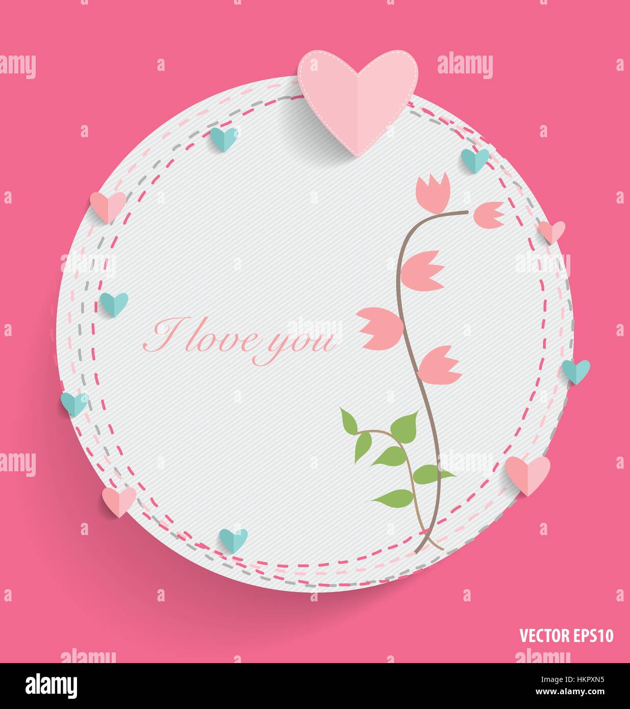 Cute card with heart and floral bouquets, vector illustration Stock ...