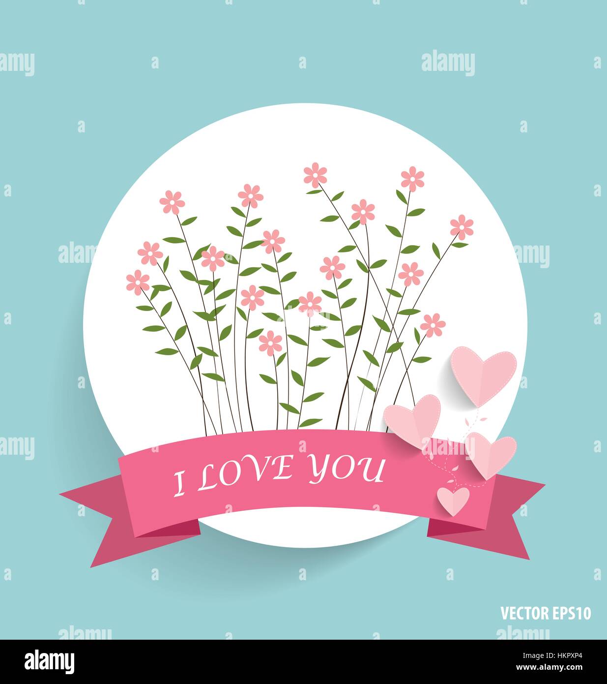 Cute note paper with ribbon, heart and floral bouquets, vector ...