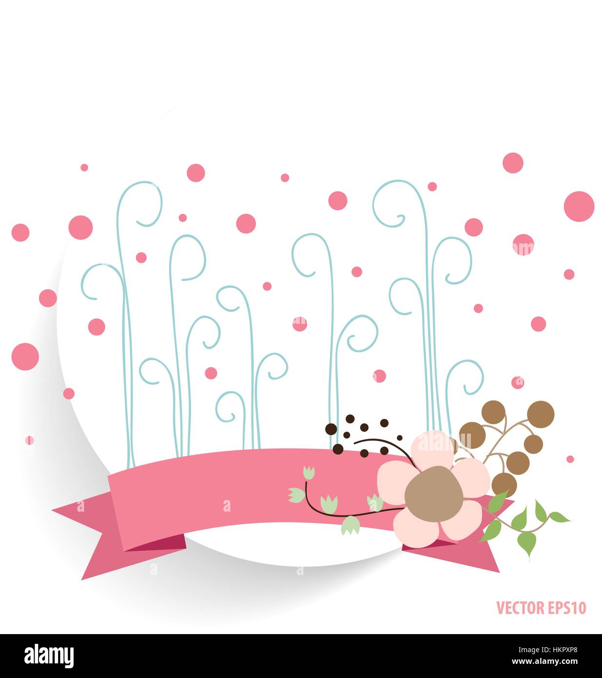 Cute note paper with ribbon and floral bouquets, vector illustration ...