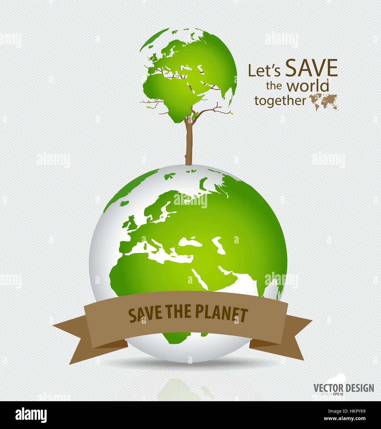 Save the world: Tree shaped world map on a globe. Vector illustration ...