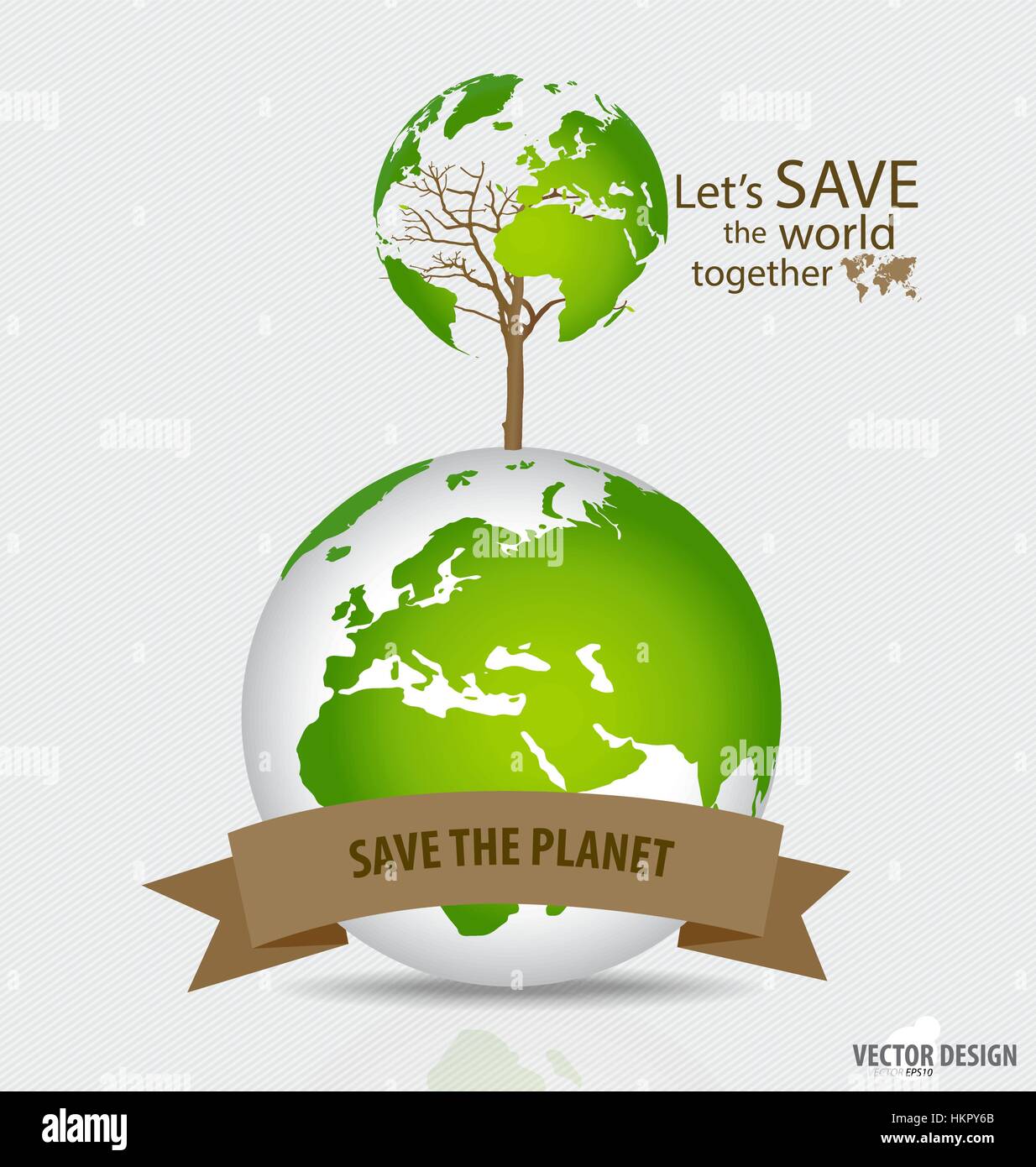 Save the world: Tree shaped world map on a globe. Vector illustration ...