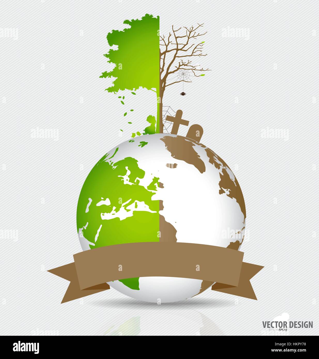 Save the world, Tree on a deforested globe and green globe. Vector ...
