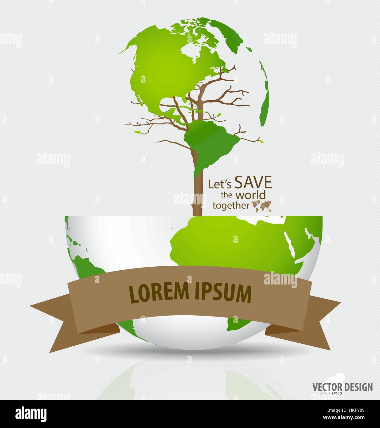 Save the world: Tree shaped world map on a globe. Vector illustration ...