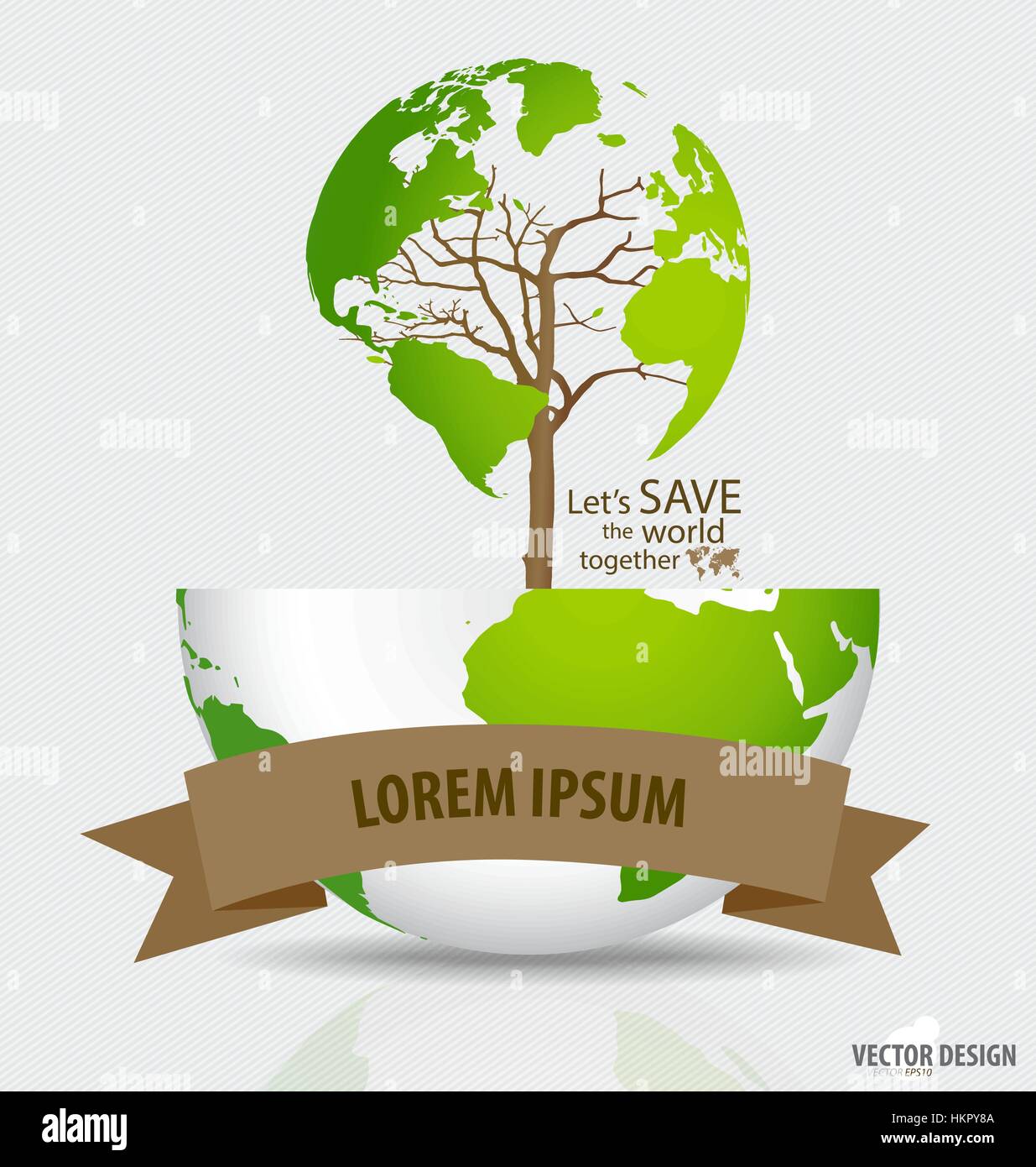Save the world: Tree shaped world map on a globe. Vector illustration ...