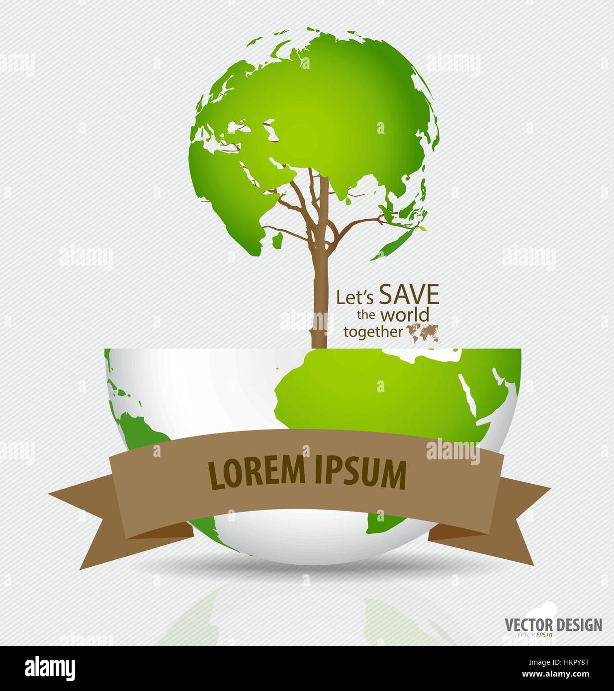 Save the world: Tree shaped world map on a globe. Vector illustration ...