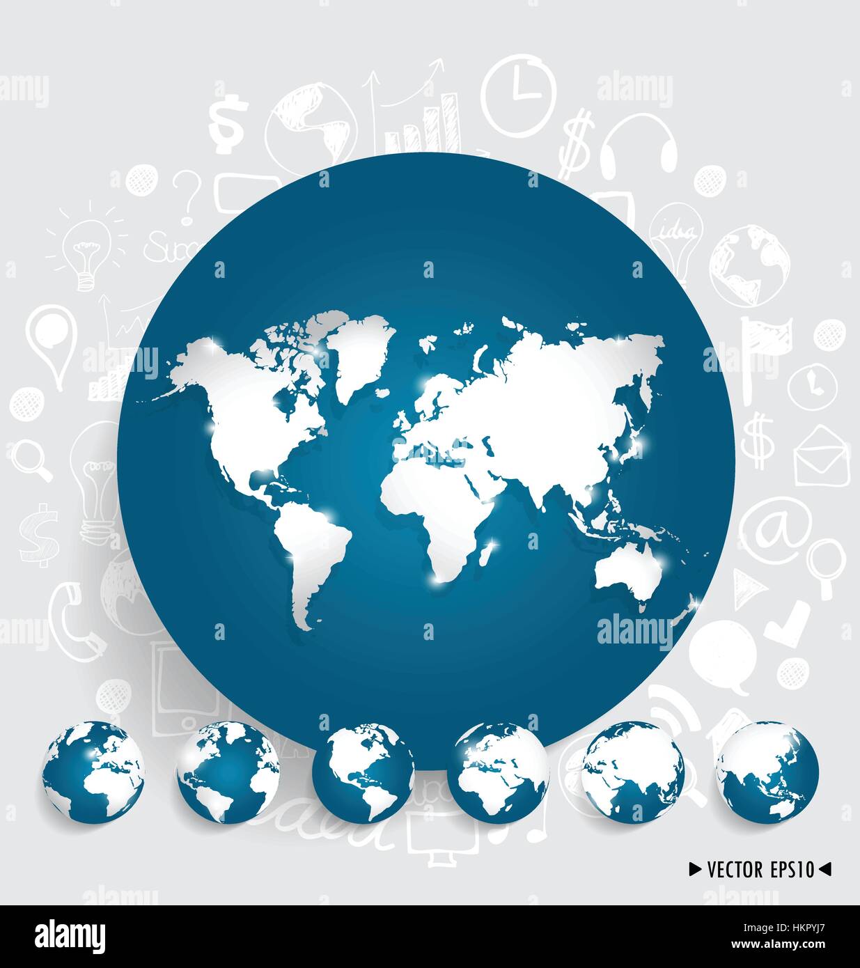 Modern world map and globe with application icon, modern template ...