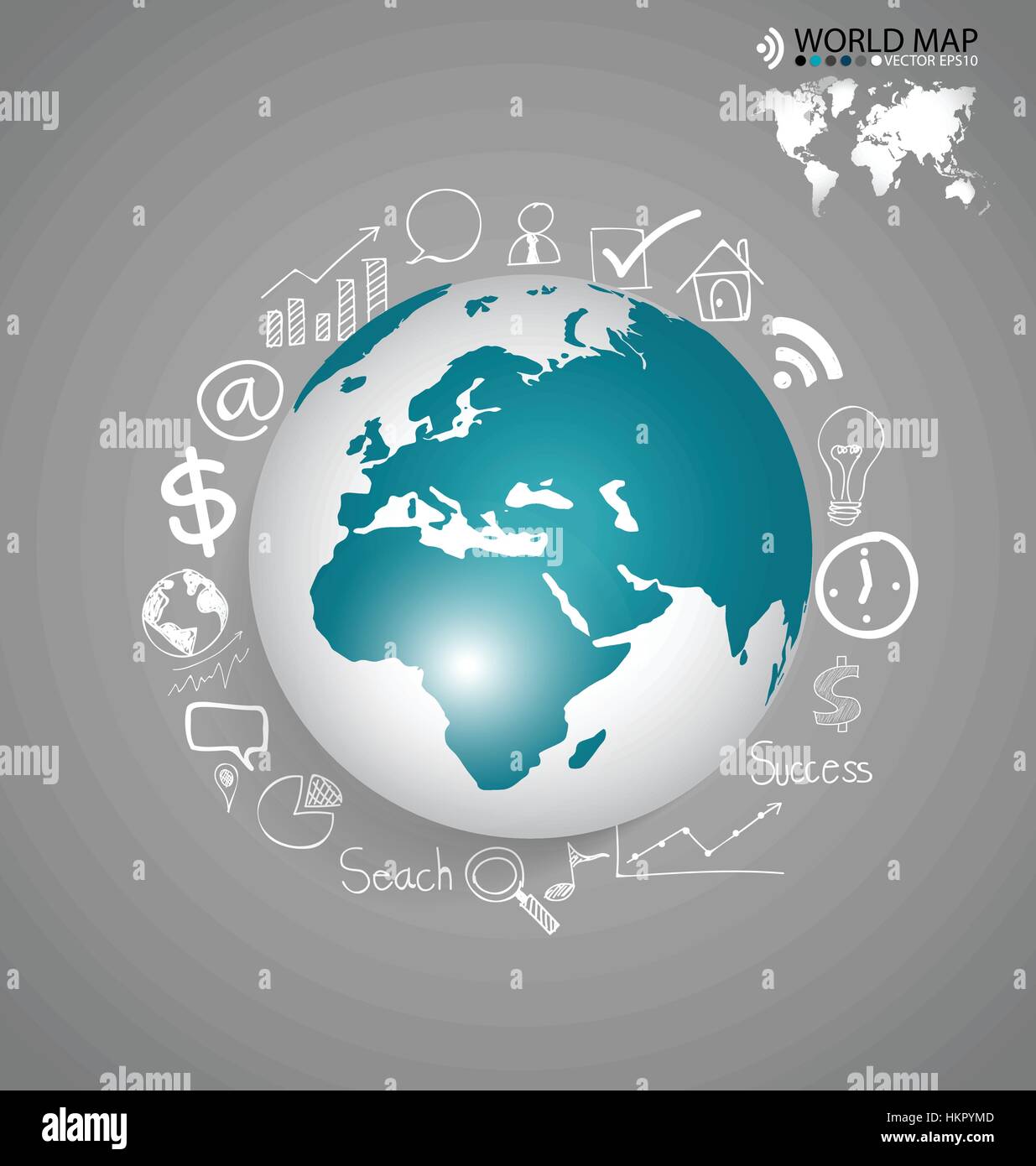 Modern globe with application icon, modern template design. Vector ...