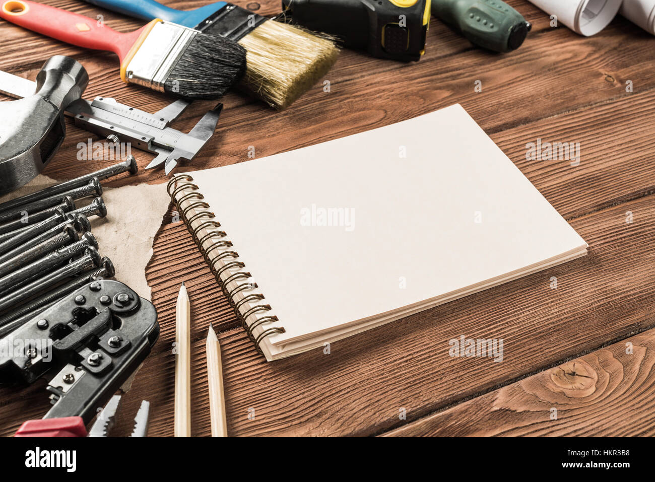 Instruments on wooden table Stock Photo - Alamy