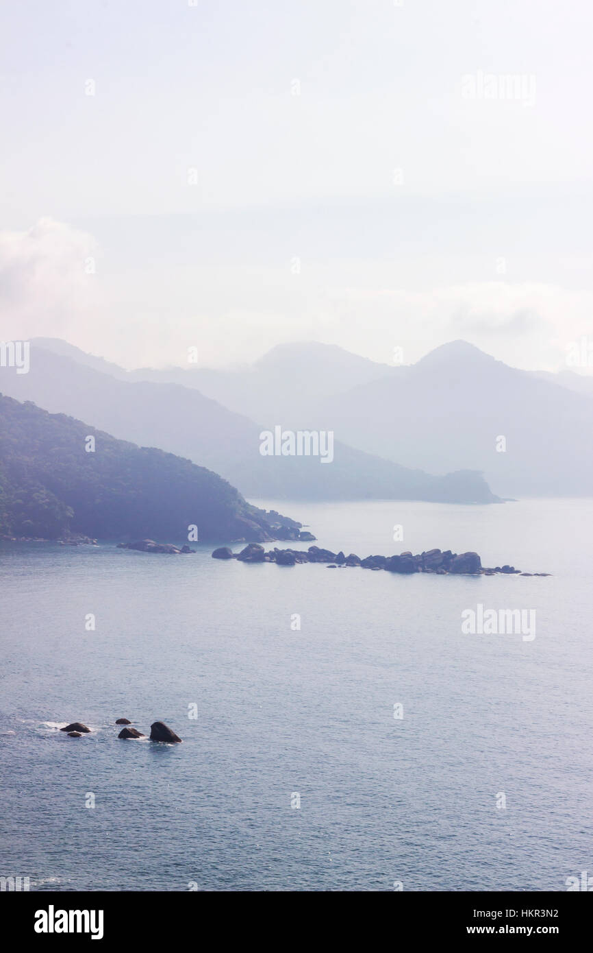 Ilhabela, Brazil, View of the mountains and atlantic sea from the top ...