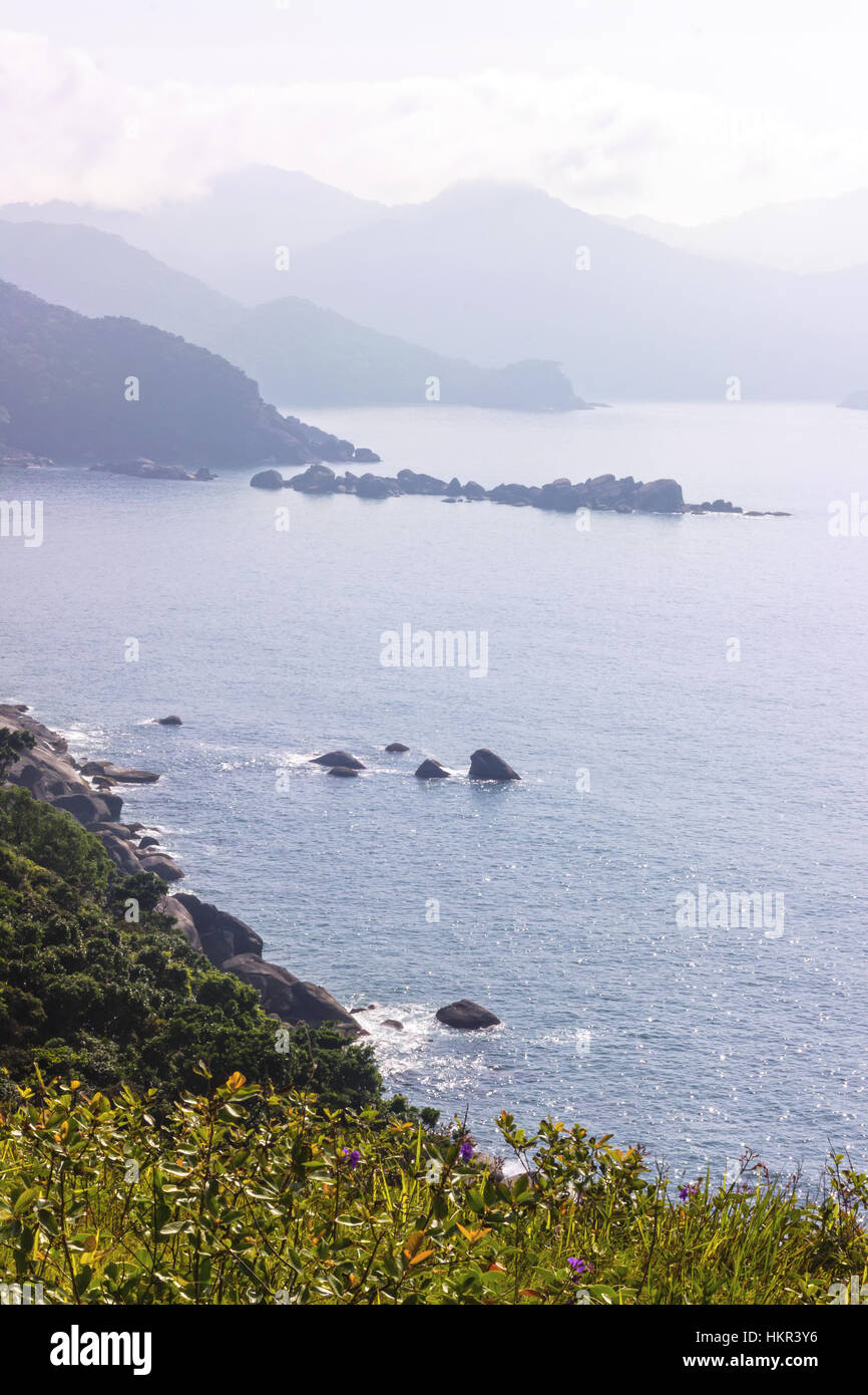 Ilhabela, Brazil, View of the mountains and atlantic sea from the top ...