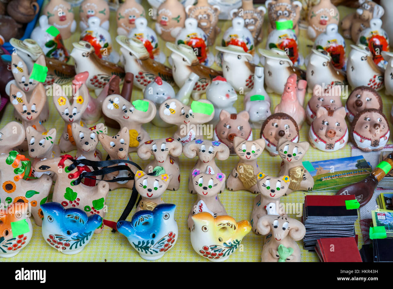 Many Ukrainian souvenirs clay figurines at the fair near Chyhyryn ...