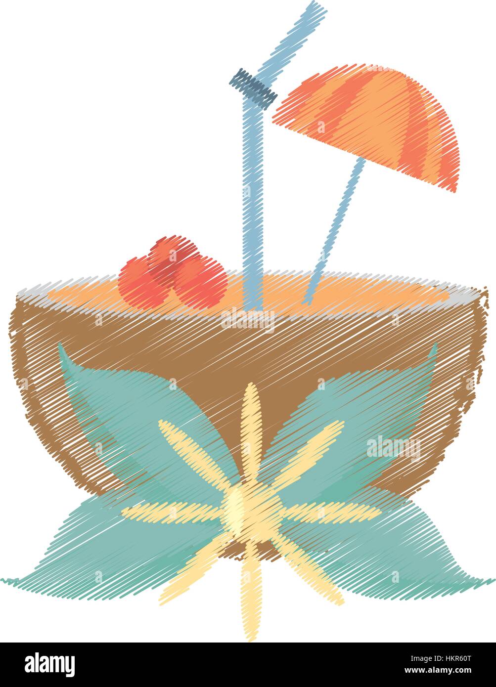 Drawing coconut cocktail exotic drink Stock Vector Images - Alamy