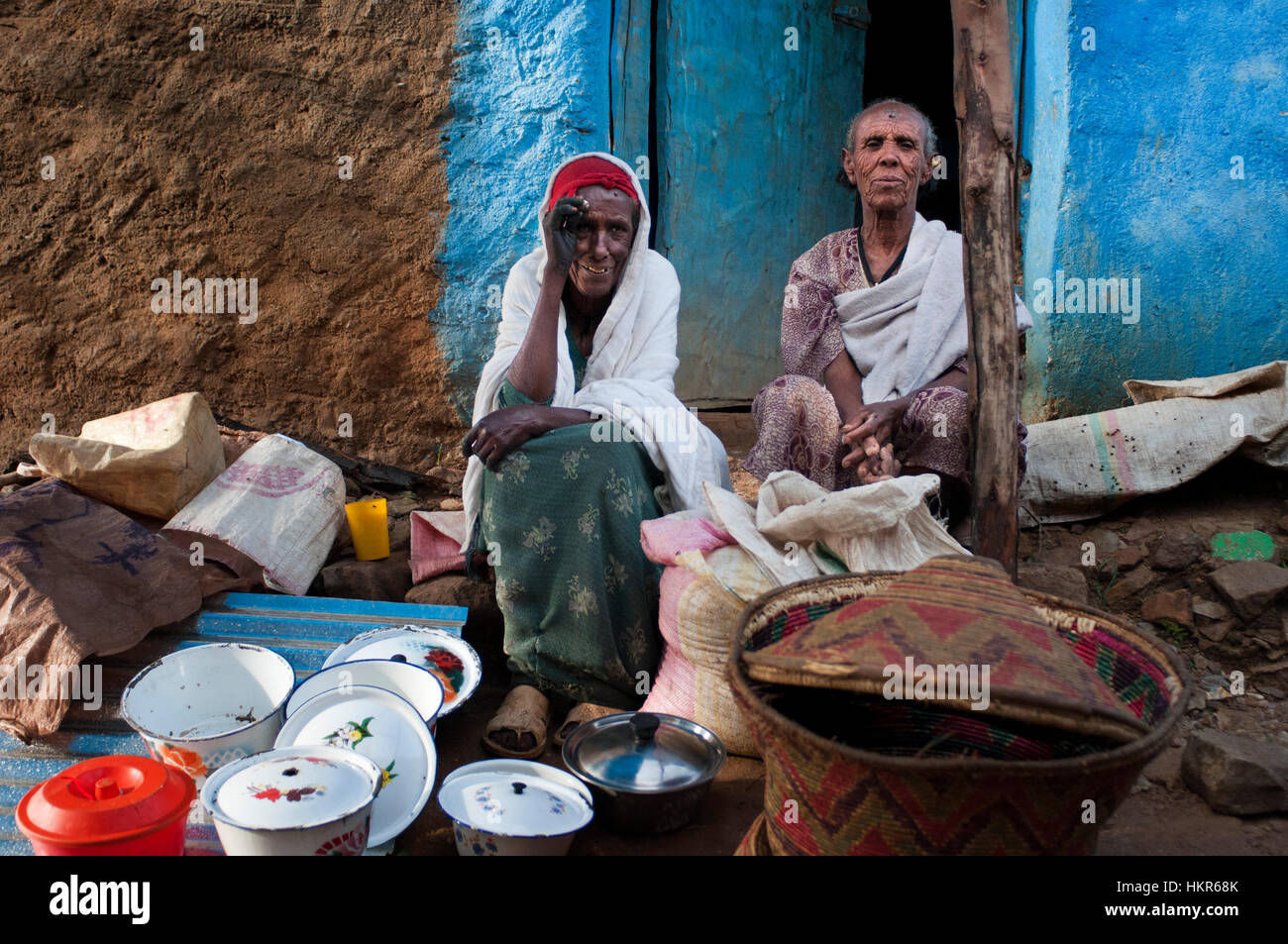 Hawzen town, Eastern Tigray, Ethiopia. Celebration birth in the village ...
