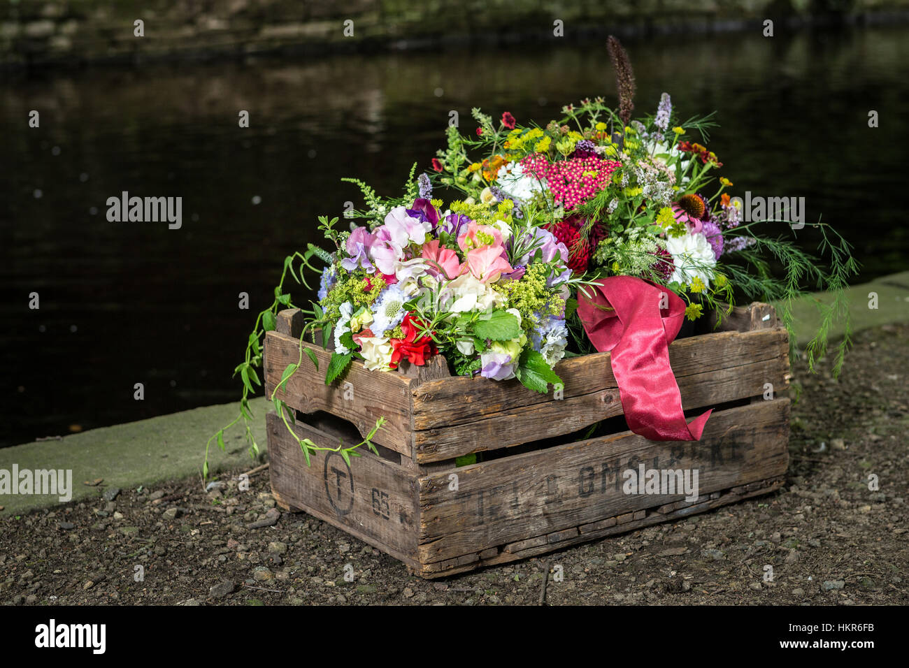 Flower Display in wooden box Stock Photo - Alamy