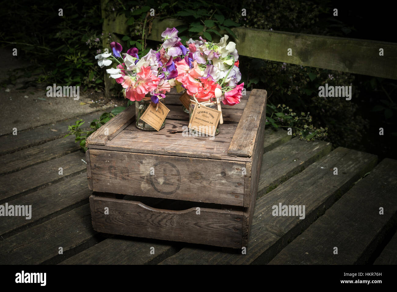 Flower Display in wooden box Stock Photo - Alamy