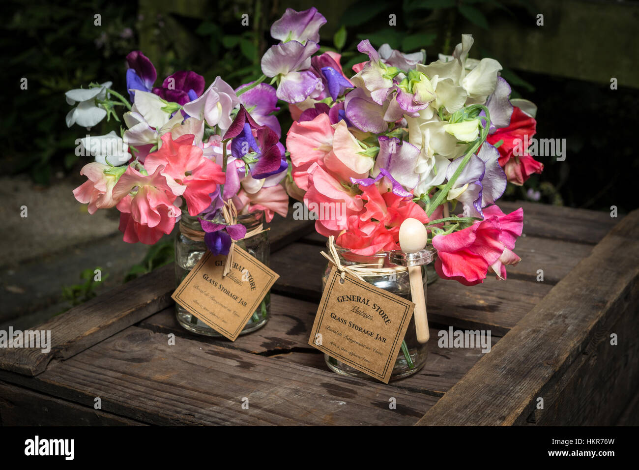 Flower Display in wooden box Stock Photo - Alamy