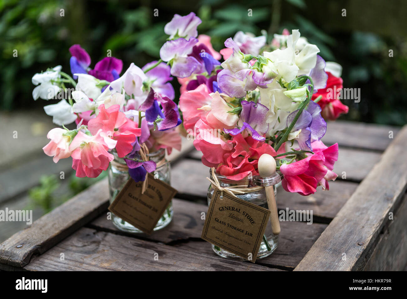 Flower Display in wooden box Stock Photo - Alamy