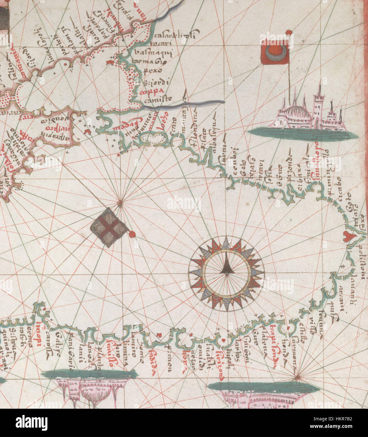 This portolan chart by Joan Martines, created around 1578, maps the ...